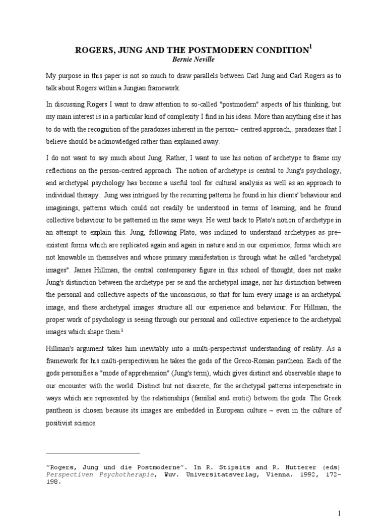 Rogers Jung and The Postmodern Condition | PDF | Carl Jung | Psychotherapy