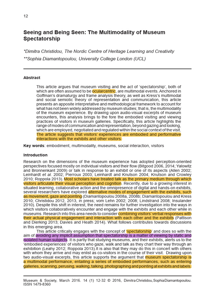 Seeing and Being Seen - The Multimodality of Museum Spectatorship | PDF ...