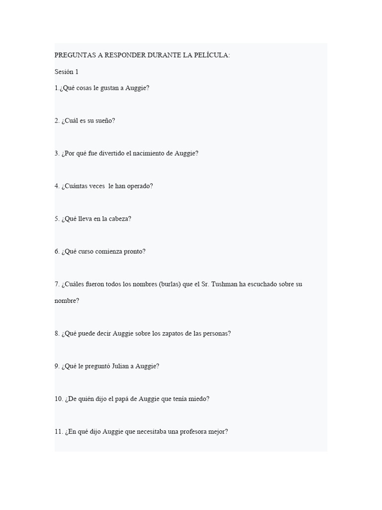 Wonder, Preguntas Película, Inclusión | PDF | Juegos y actividades