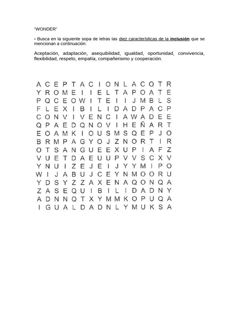Sopa Letras Inclusión | PDF