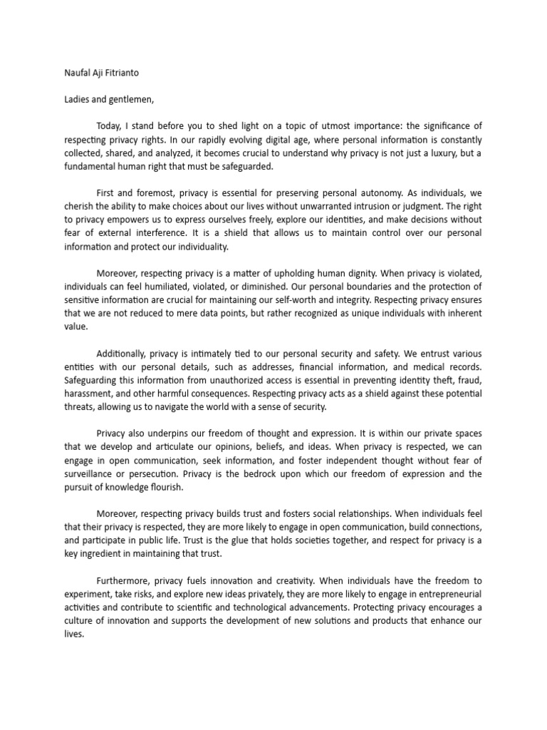 Speech Script Naufal Aji Fitrianto | PDF | Privacy