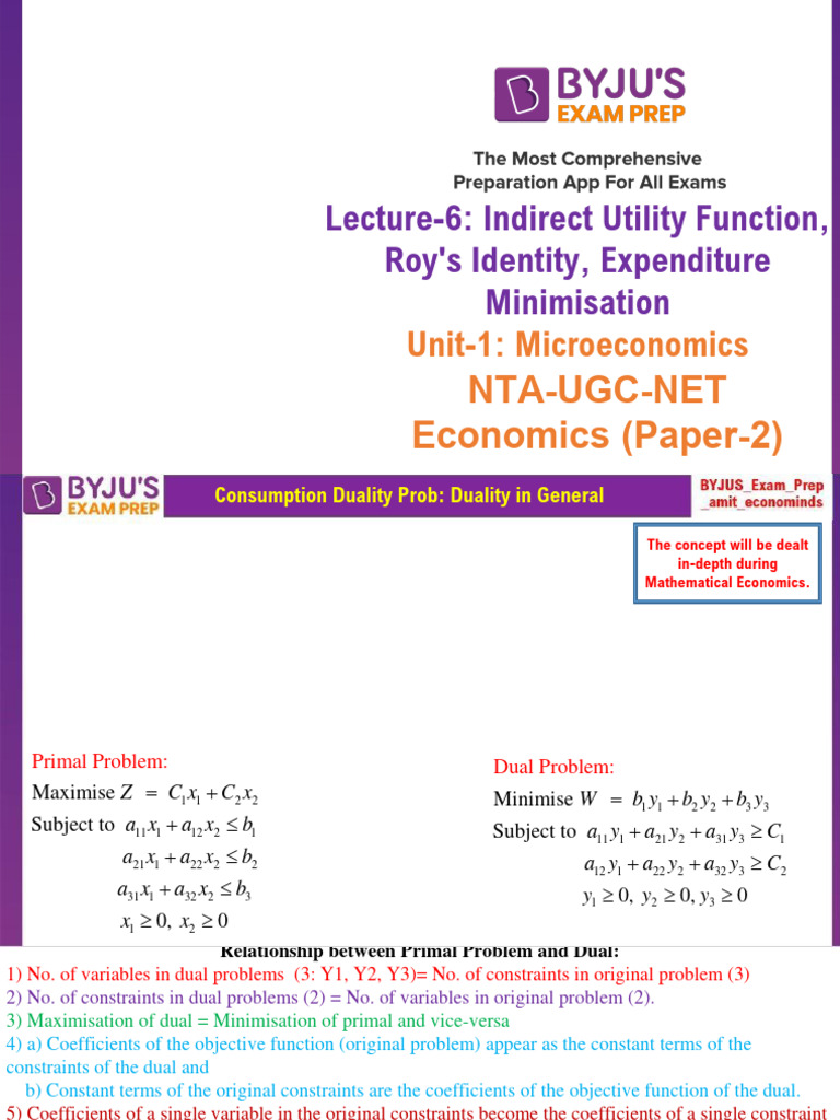 1 6 Indirect Utility Function Roys Identity Expenditure Minimisation