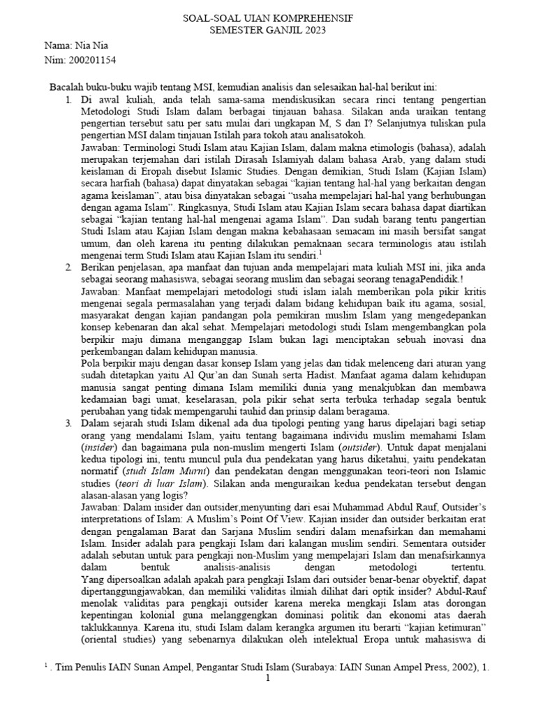 Tugas Komprehensif Metodologi Studi Islam Nia Nisa | PDF