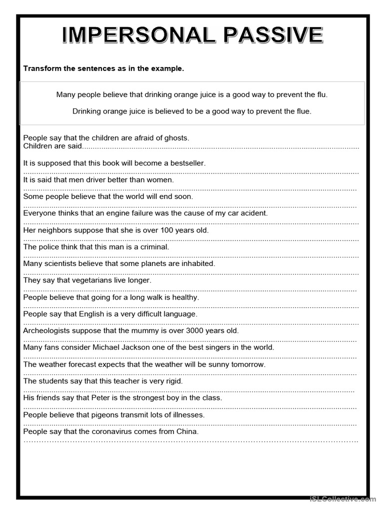 Impersonal Passive Practice | PDF