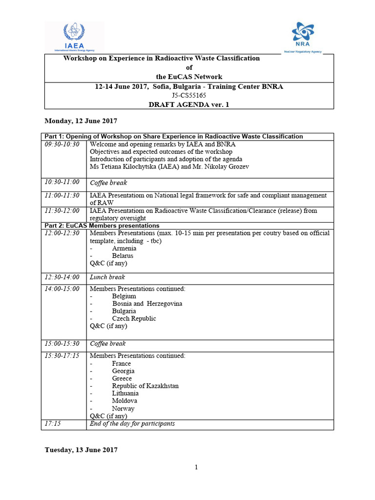 Draft Agenda - EuCAS Workshop On Waste Classification 12-14 June 2017 ...