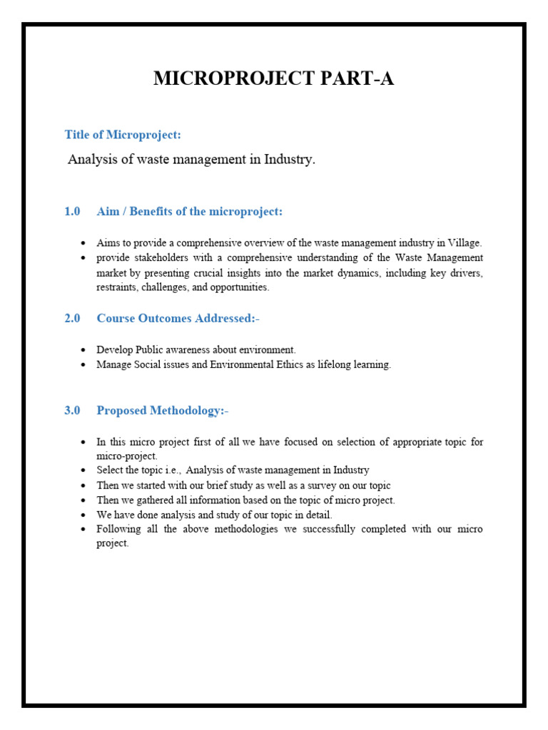 Microproject Part-A: Analysis of Waste Management in Industry | PDF | Waste | Waste Management