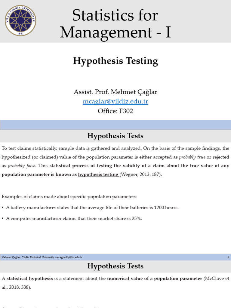 Statistics For Management I - Hypothesis Testing - Updated | PDF | P ...