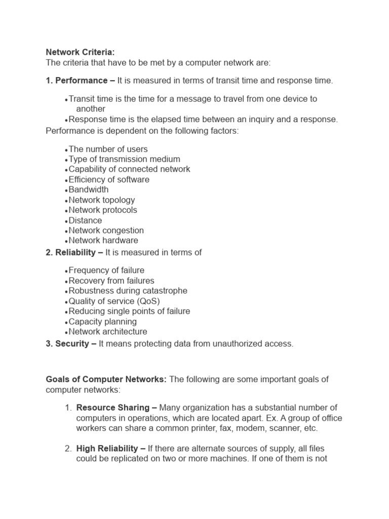 Network Criteria and Goals | PDF | Computer Network | Service Industries