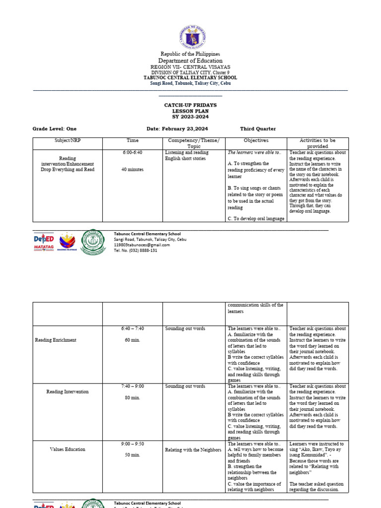 Catch-Up Fridays Lesson Plan 2023-2024 | PDF | Learning | Pedagogy