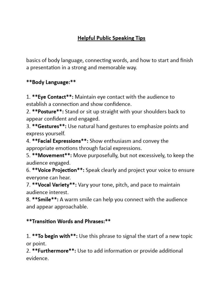 Helpful Public Speaking Tips 1 | PDF | Body Language | Cognition