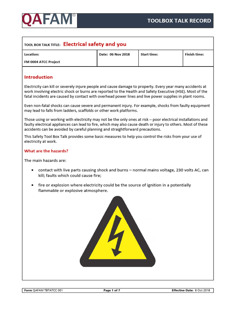 Electrical Safety Toolbox Talk Guide | PDF | Computers