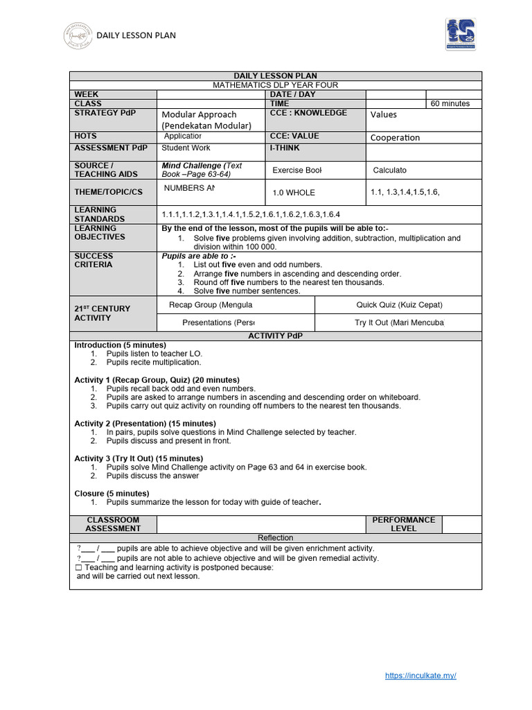 DLP MT Y4 W8 (Inculkate - My) - 2023 | PDF | Lesson Plan | Teachers