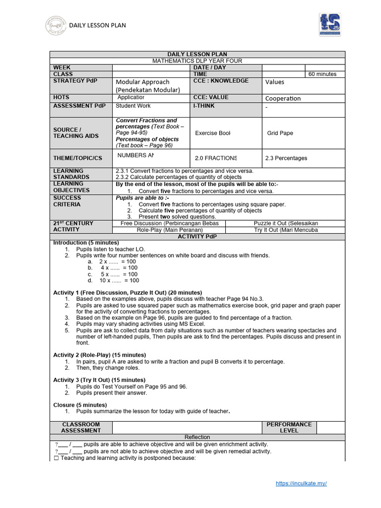 DLP MT Y4 W12 (Inculkate - My) - 2023 | PDF | Lesson Plan | Teachers