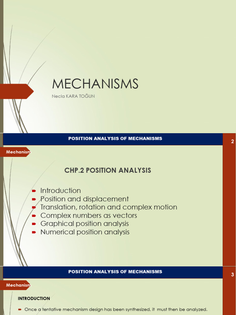3 Mechanisms Position Analysis | PDF | Kinematics | Acceleration