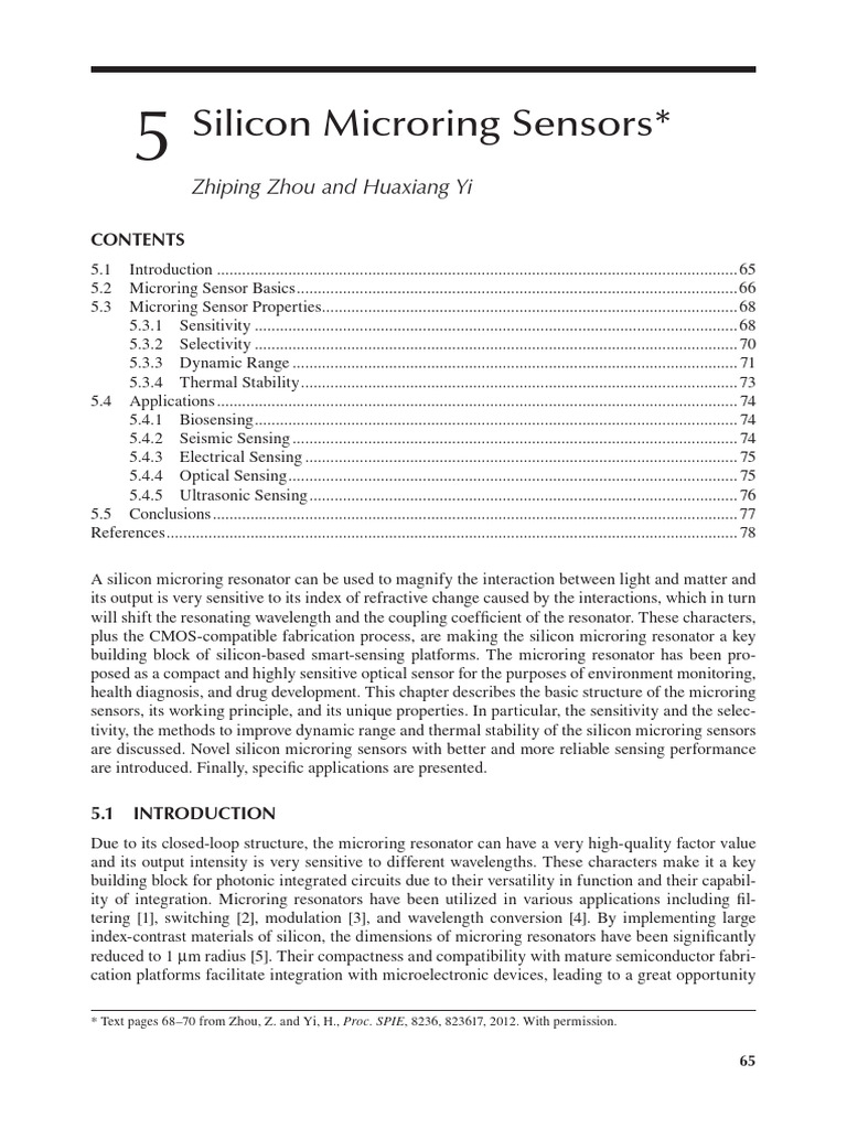 Silicon Microring Sensors : Zhiping Zhou and Huaxiang Yi | PDF | Sensor | Waveguide