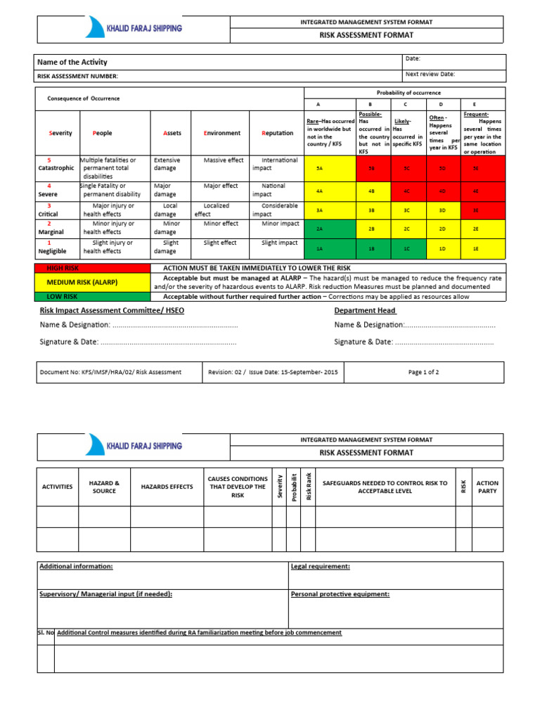 RISK ASSESSMENT KFS-IMSF-HRA-02-Risk Assessment | PDF