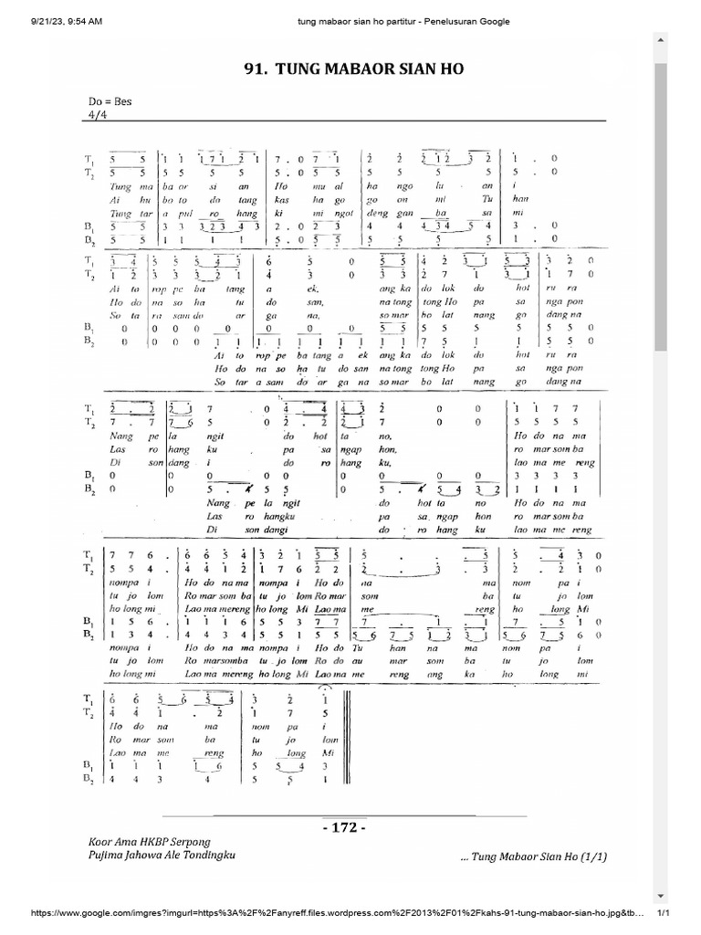 Tung Mabaor Sian Ho Partitur | PDF