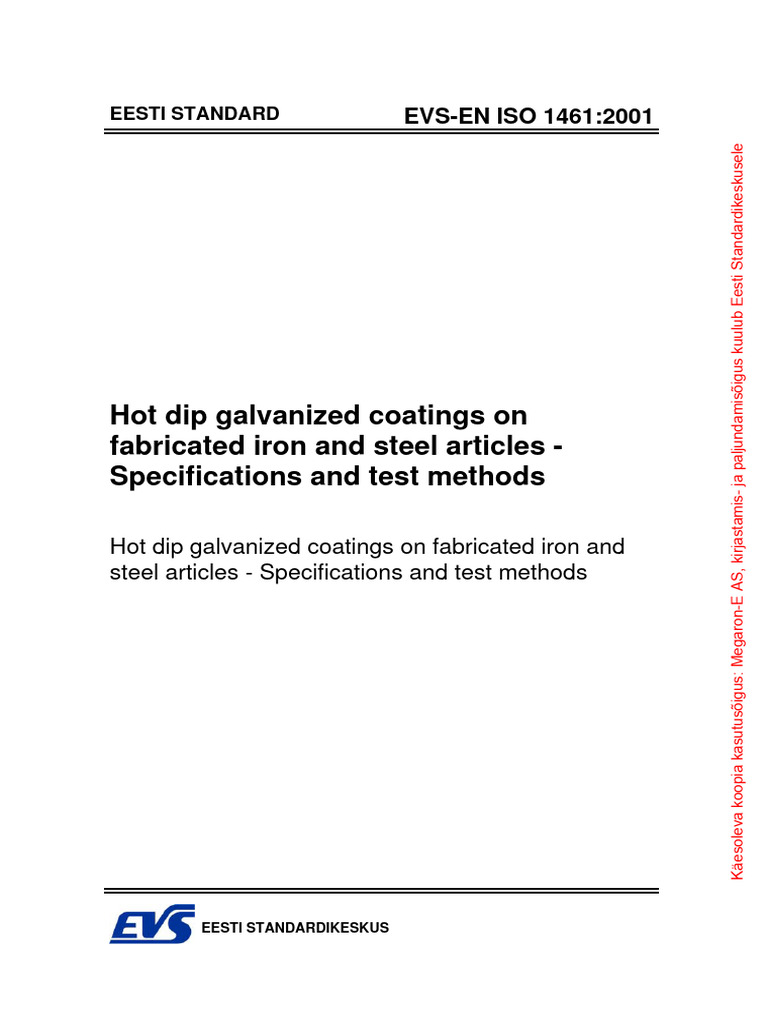 Evs en Iso 1461 2001 Kuumtsinkimine | PDF