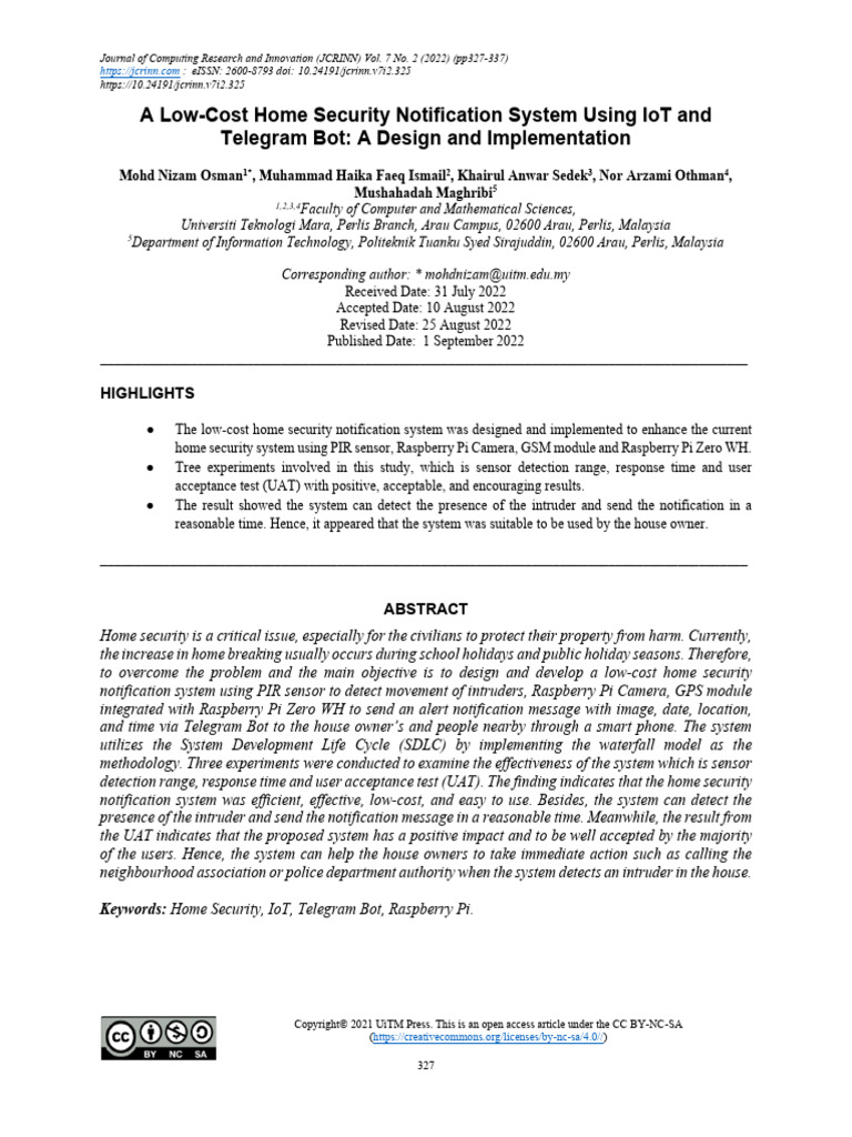 A Low-Cost Home Security Notification System Using IoT and Telegram Bot-A Design and ...