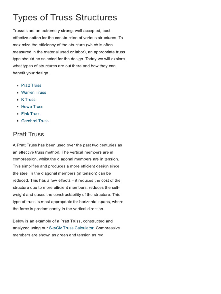 Types of Truss Structures | PDF