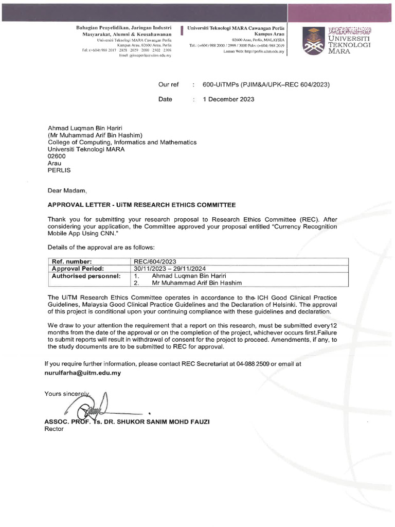 Approval Letter - UiTM Research Ethic | PDF
