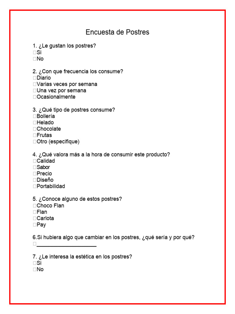 Encuesta sobre Preferencias de Postres | PDF | Cocina, comidas y vino