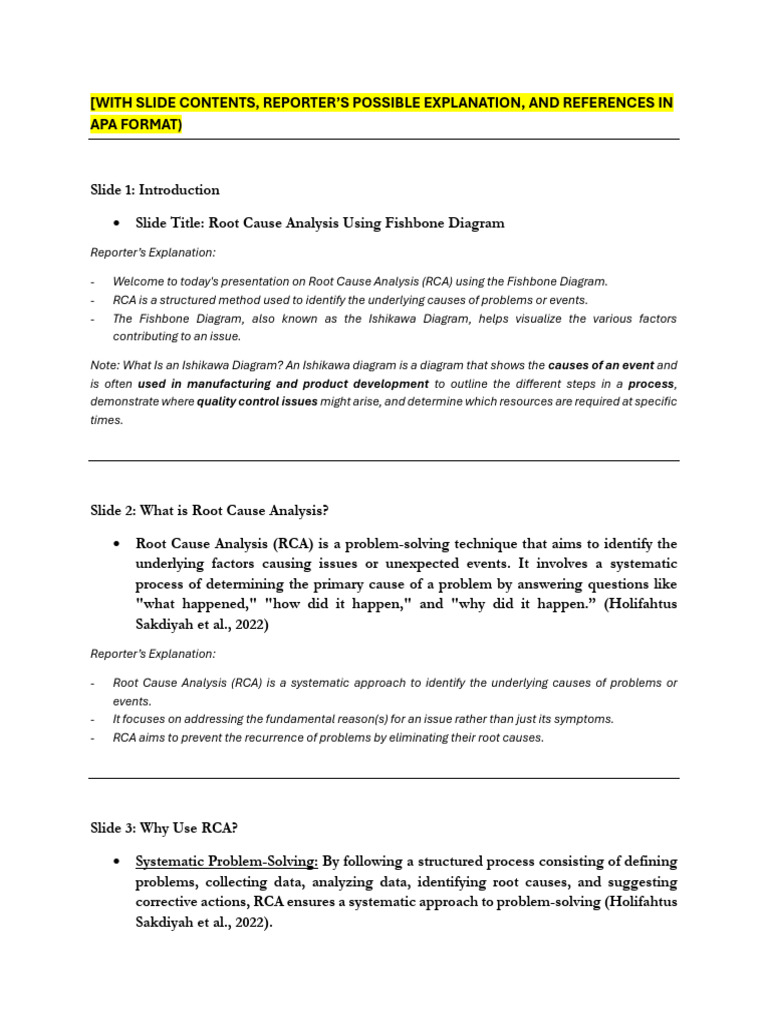 Root Cause Analysis Using Fishbone Diagram | PDF | Cognitive Science | Cognition
