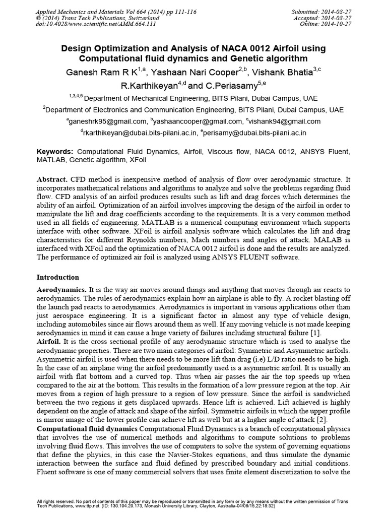 Design Optimization and Analysis of NACA 0012 Airfoil Using ...