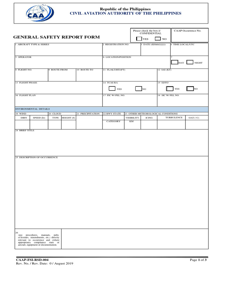 CAAP General Safety Report Form | PDF