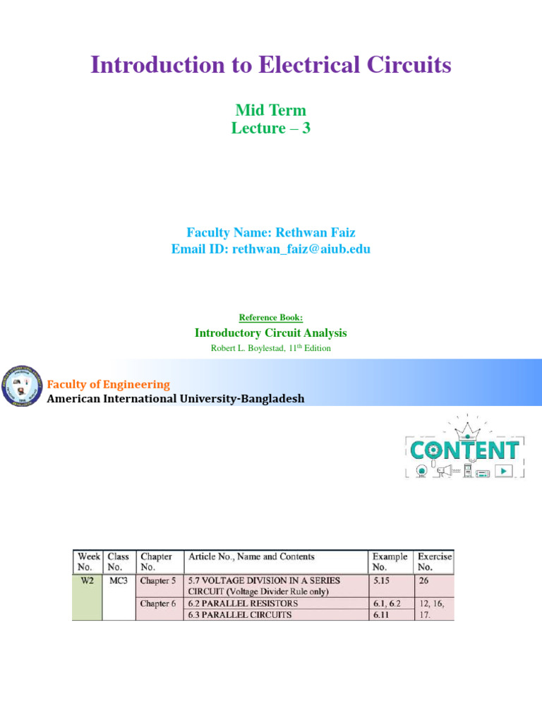 IEC - Mid Lecture-3 | PDF | Electrical Network | Series And Parallel Circuits