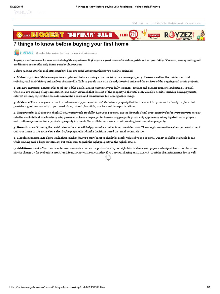 7 Things To Know Before Buying Your First Home - Yahoo India Finance ...