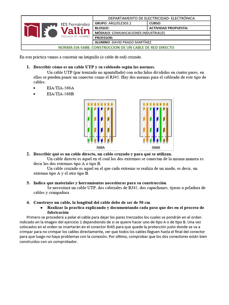 AP3 Construir Un Cable UPT-RJ45 | Descargar gratis PDF | Equipo de ...