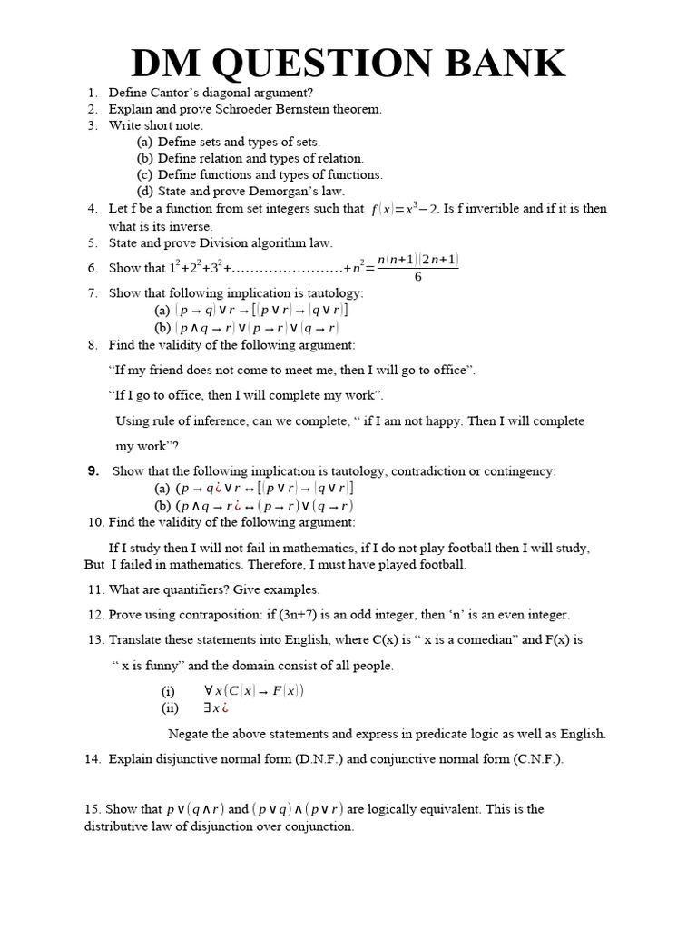 DM Question Bank | PDF | Mathematical Proof | Function (Mathematics)