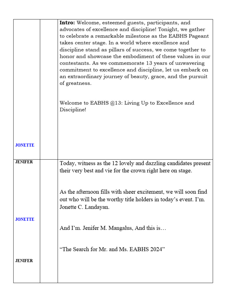 Script Pageant 2024 | PDF | Fashion | Clothing