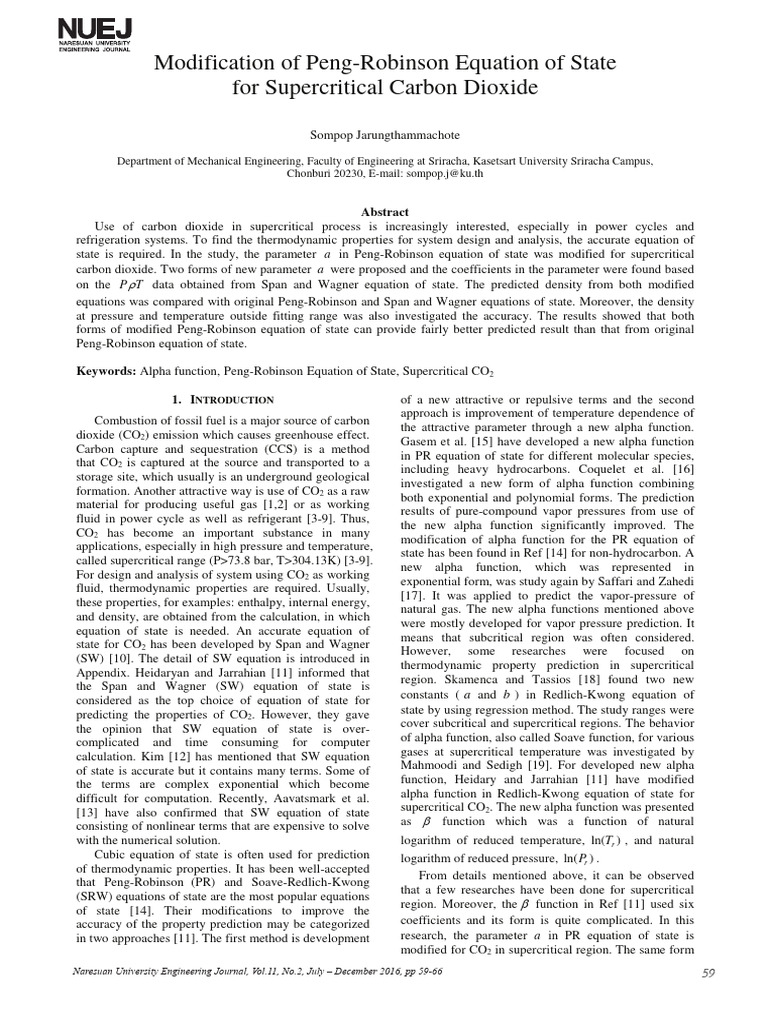 Modification of Peng-Robinson Equation of State For Supercritical ...