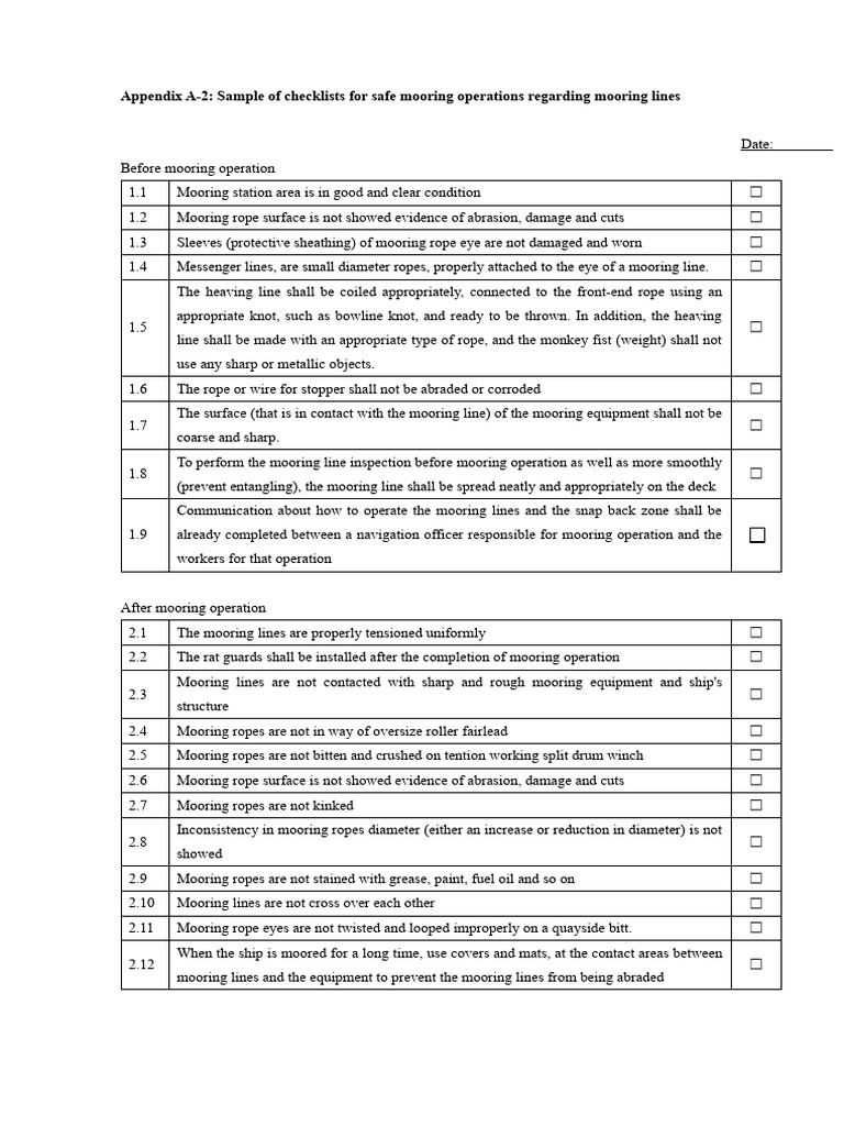 Appendix A-2 Sample of Checklists For Safe Mooring Operations Regarding ...