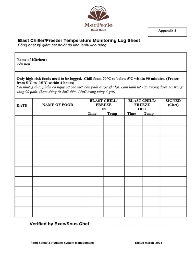Appendix 8 Blast Chiller Record | PDF