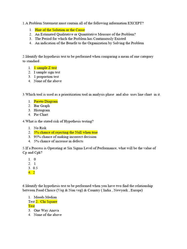 Lean 6 Sigma Questions | PDF | Standard Deviation | Statistics