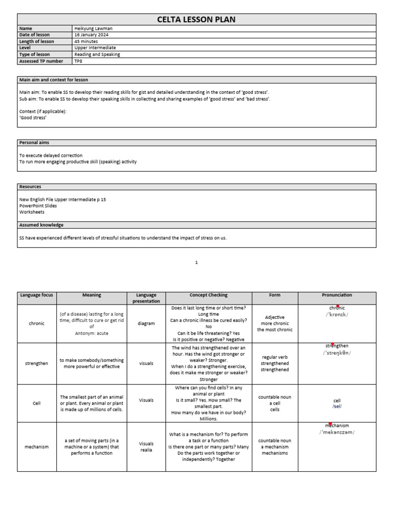 Upper Intermediate Reading and Speaking Lesson Plan For The Lesson ...
