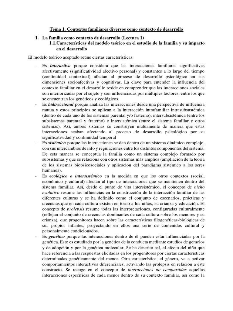 Tema 1. Contextos Familiares Diversos Como Contexto de Desarrollo | PDF | Teoría de apego | Las ...