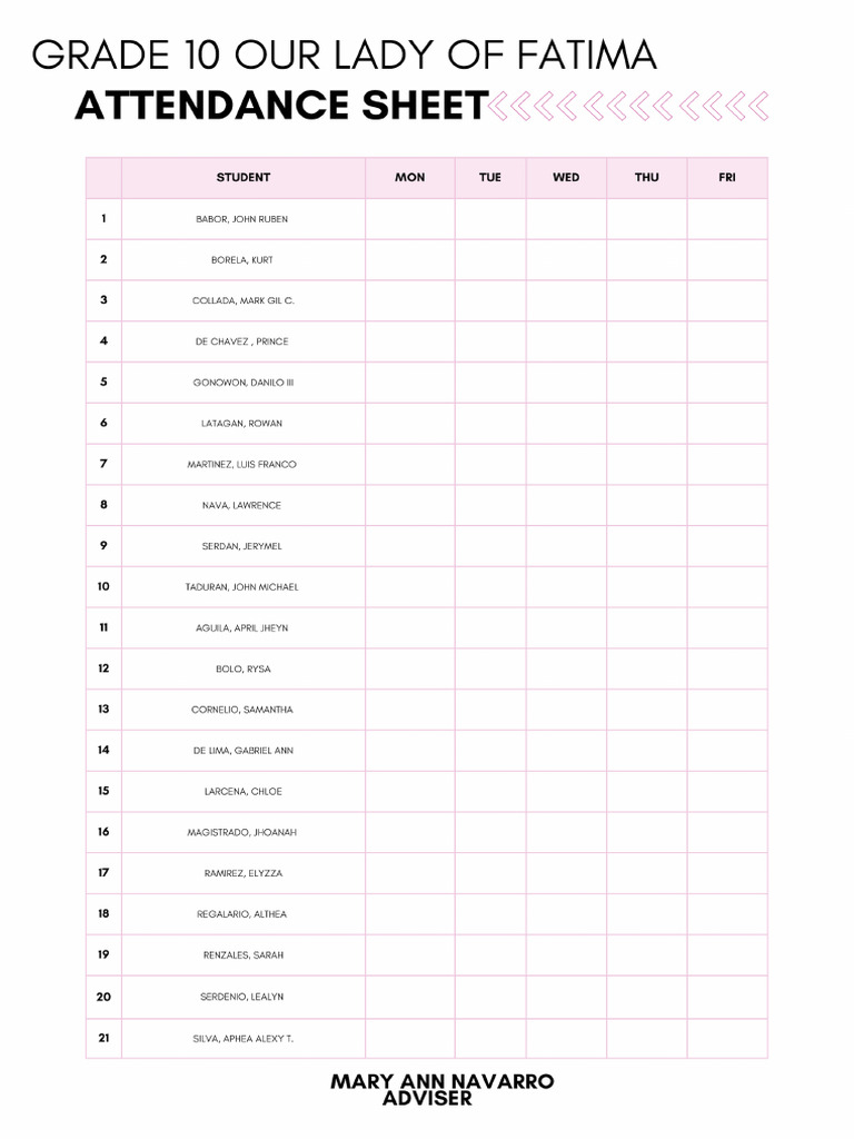 Attendance List For Teachers in Pink White Cute Style - 20240112 ...