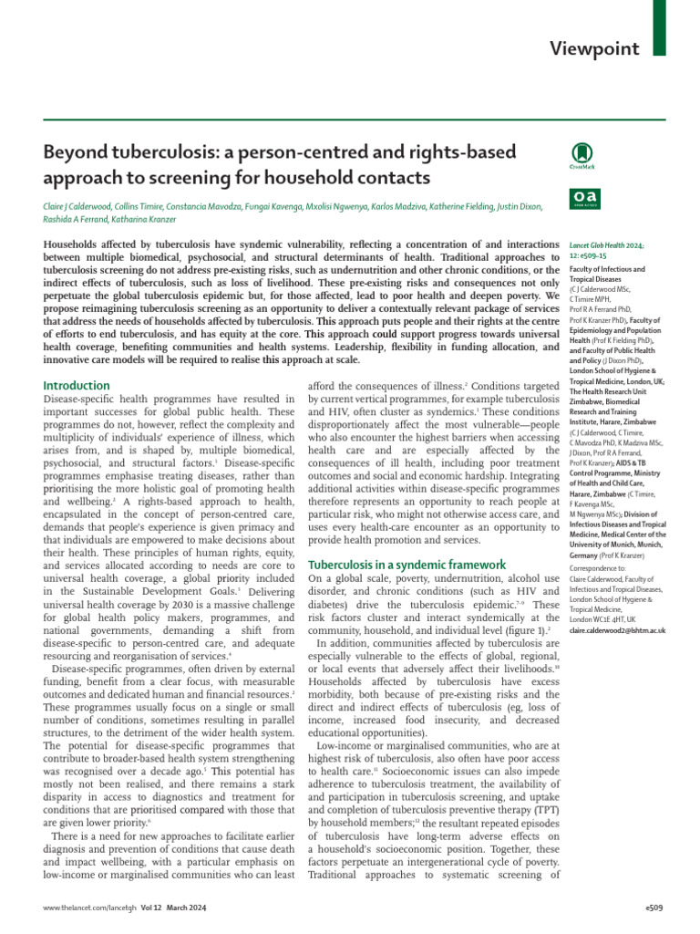 Beyond Tuberculosis A Person Centred And Rights Based Pdf Tuberculosis Chronic Condition