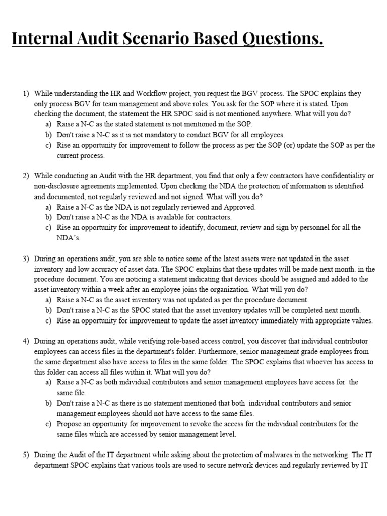 Internal Audit Case Study (Scenario Questions) | PDF | Backup | Non ...