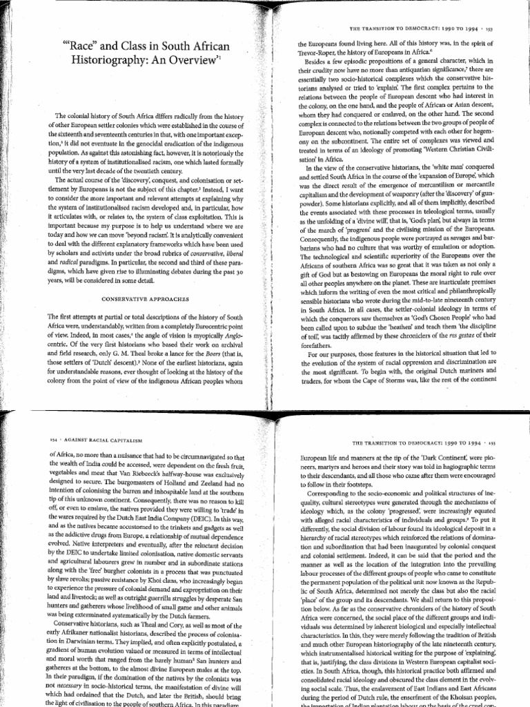 Neville Alexander - Race and Class in South African Historiography | PDF