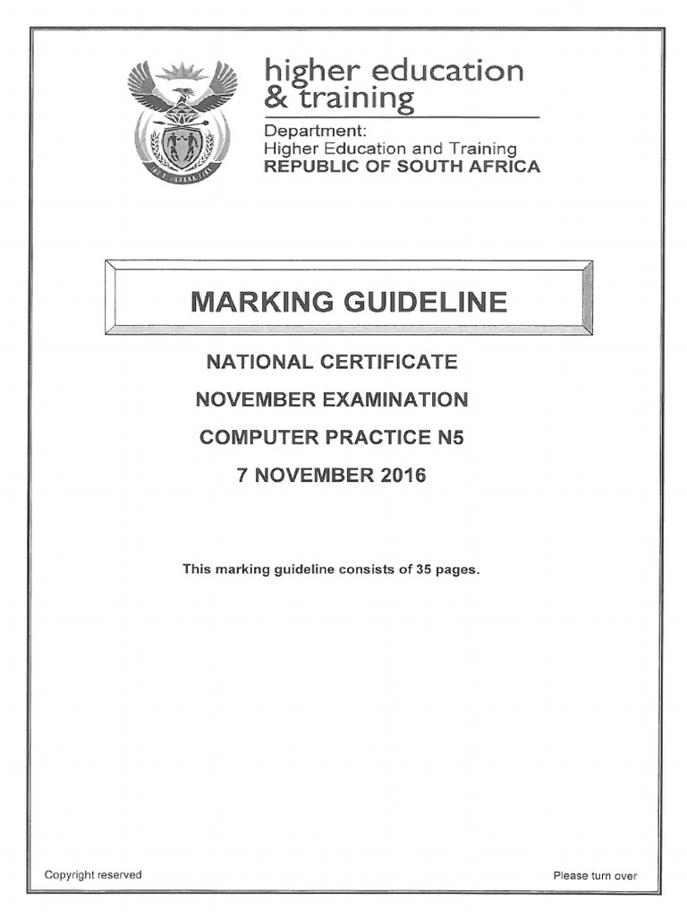 N5 Computer Practice November 2016 Memorandum Pdf