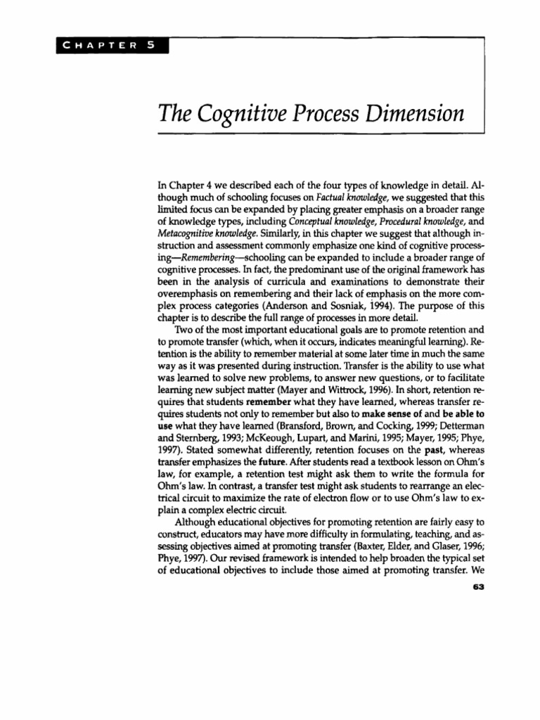 Chapeter 5 - The Cognitive Process Dimension | PDF