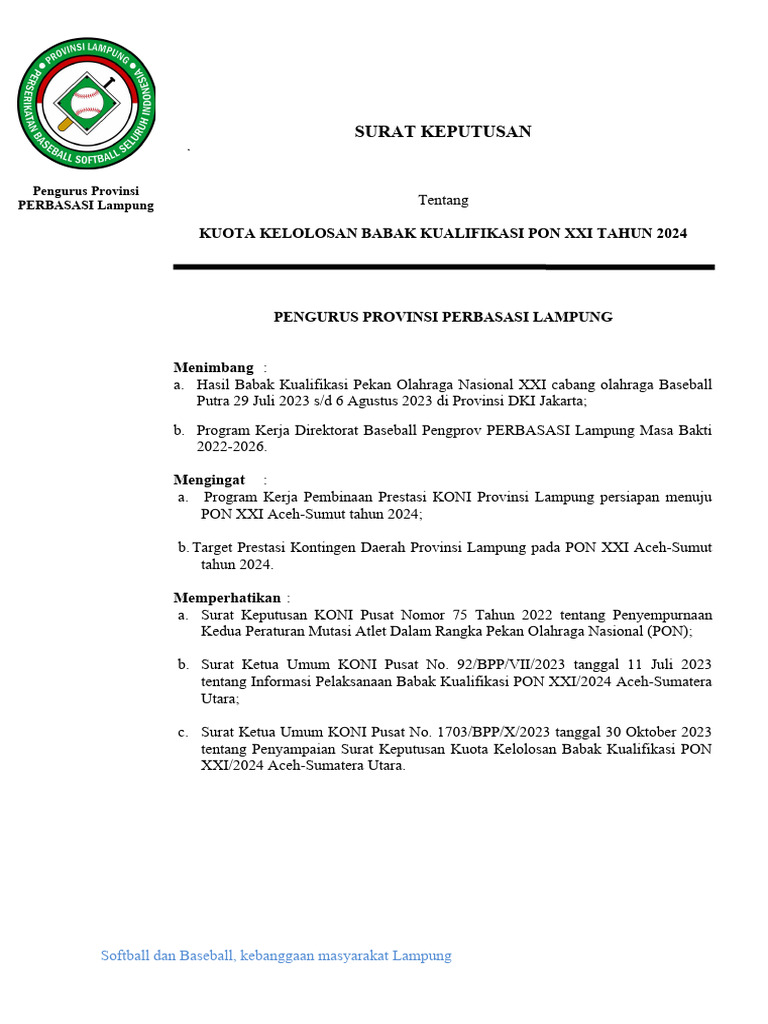 Surat Keputusan Ketum Perbasasi Tentang Kuota Kelolosan Babak ...