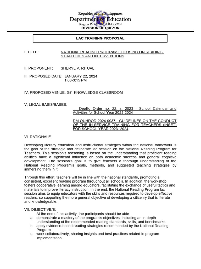 National Reading Program F | PDF | Teachers | Literacy