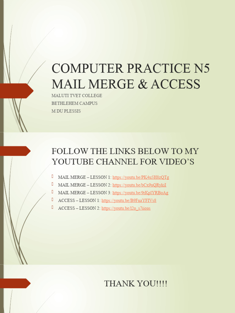 N5 Computer Practice Mail Merge Access | PDF
