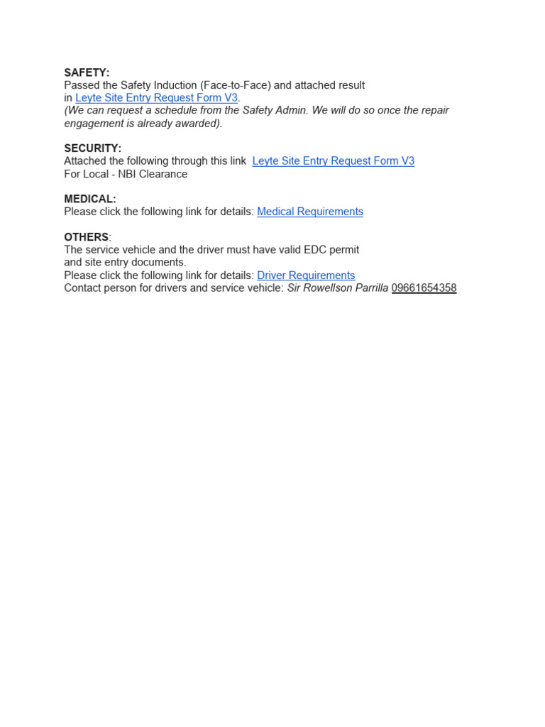 Leyte Site Entry Requirements Guide | PDF | Business | Finance & Money ...